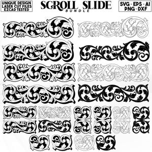 Custom Scroll Work Laser Engraving Design Bundle, Scroll Slide Patterns ...