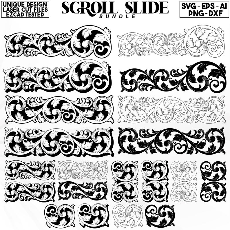 Custom Scroll Work Laser Engraving Design Bundle, Scroll Slide Patterns ...