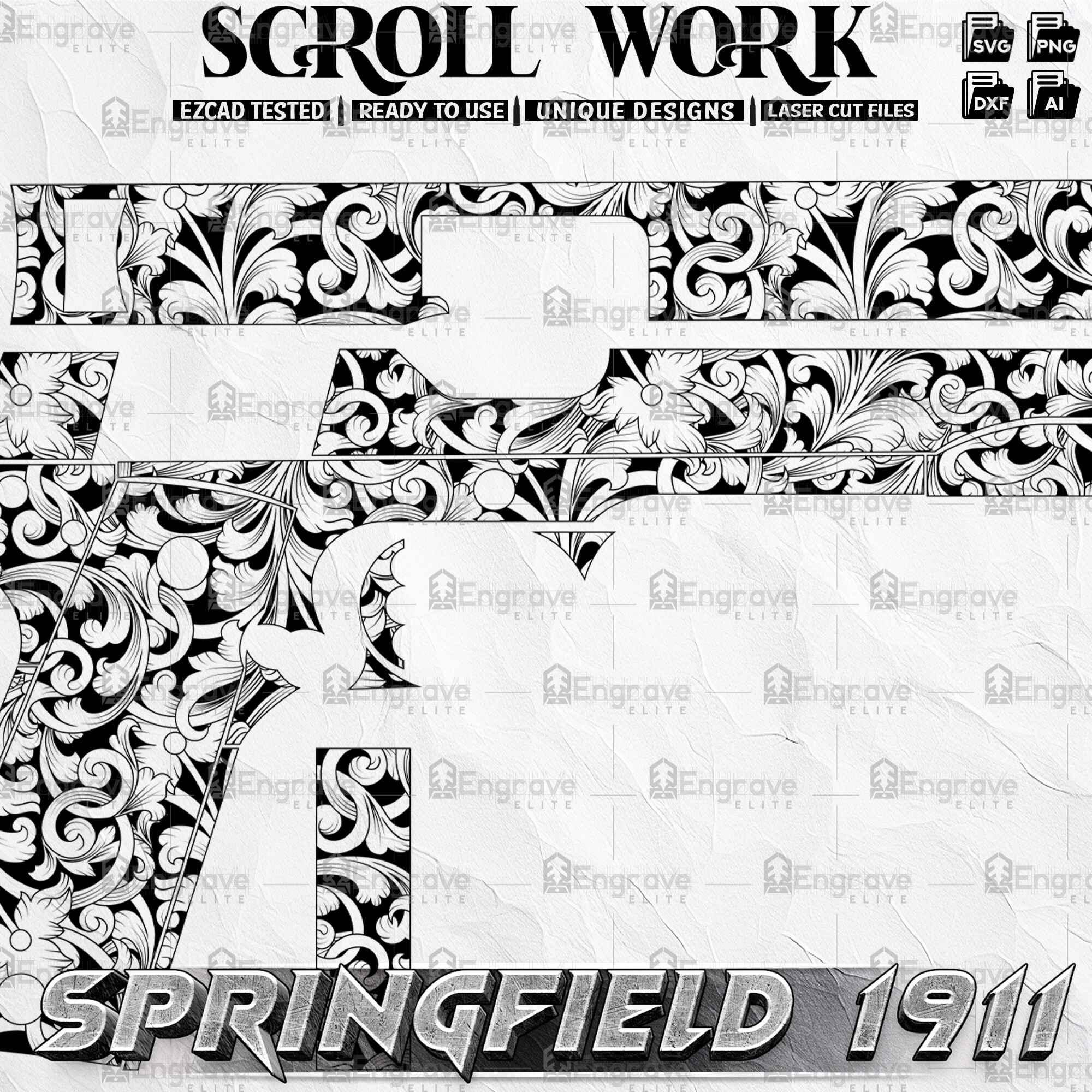 Custom Springfield1911 Firearm Scrollwork Pattern Laser Engraving Files ...