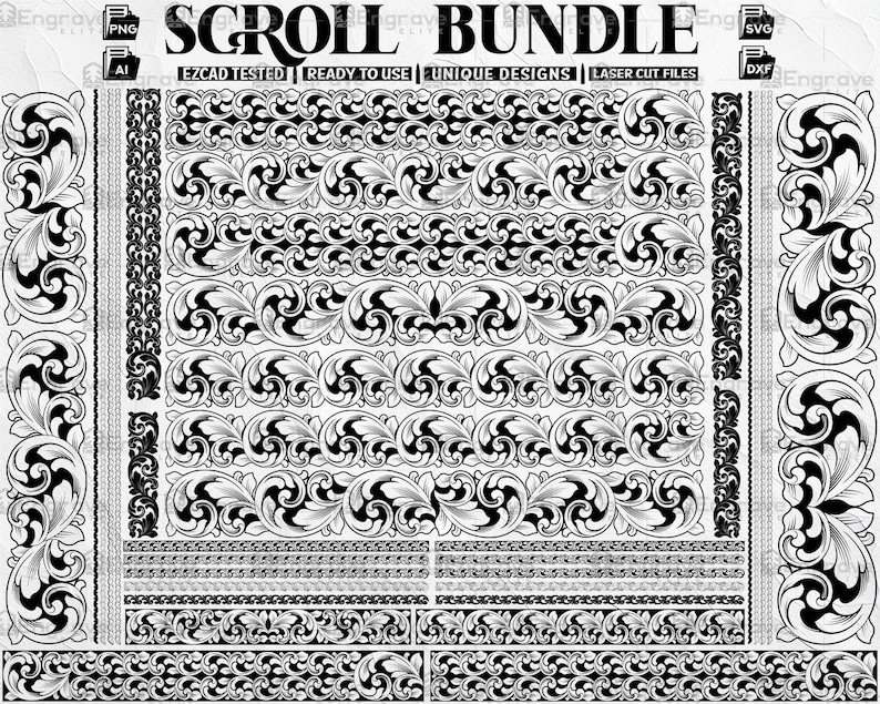 Custom Scroll Work Laser Engraving Design Bundle, Scroll Slide Patterns ...