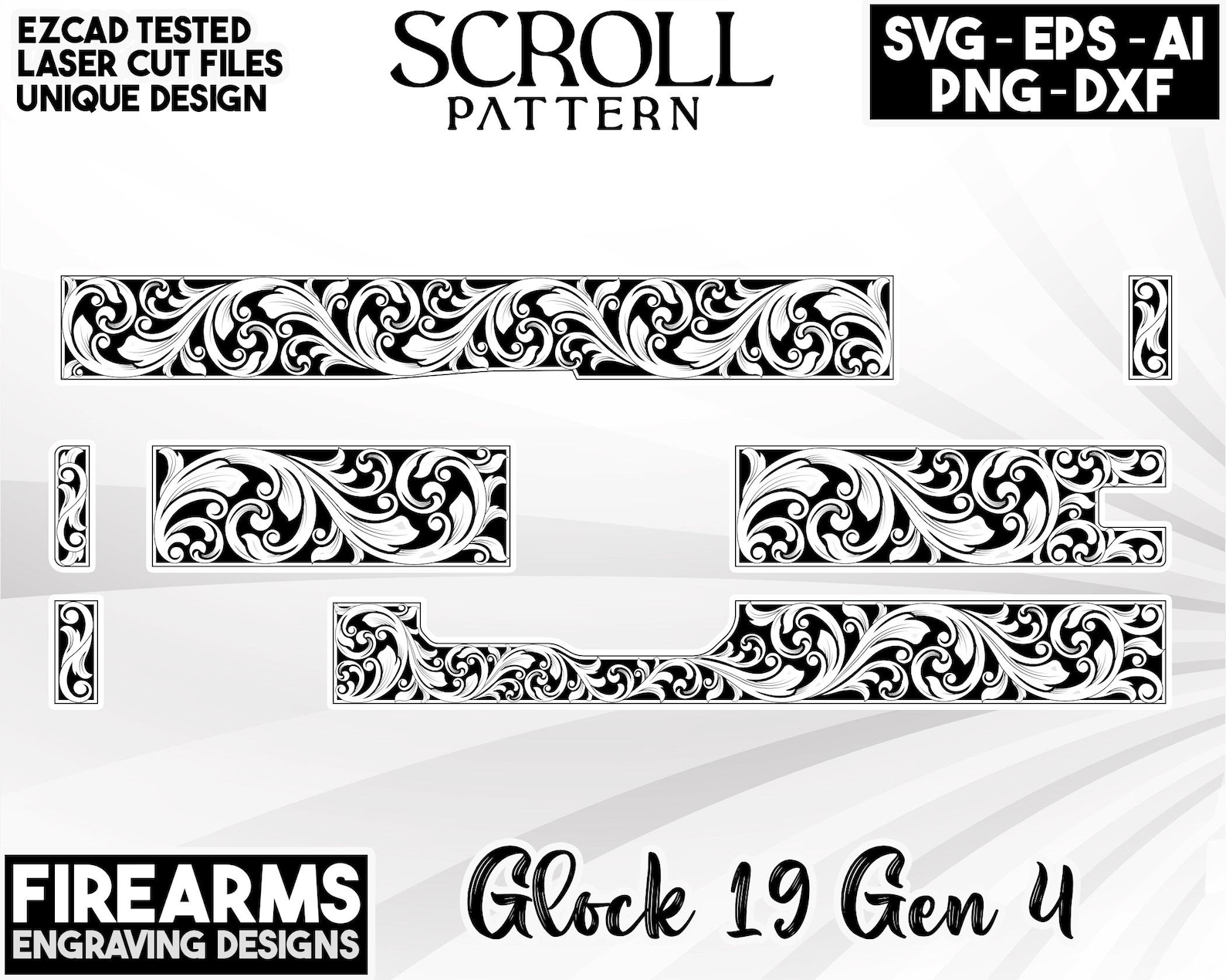 Intricate Scroll Work Laser Engraving Design for Glock19 Gen4, Custom ...