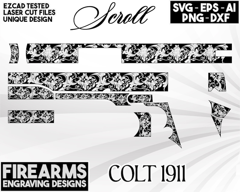 Colt 1911 Firearms Scroll Work Laser Engraving Design, Laser Scroll ...