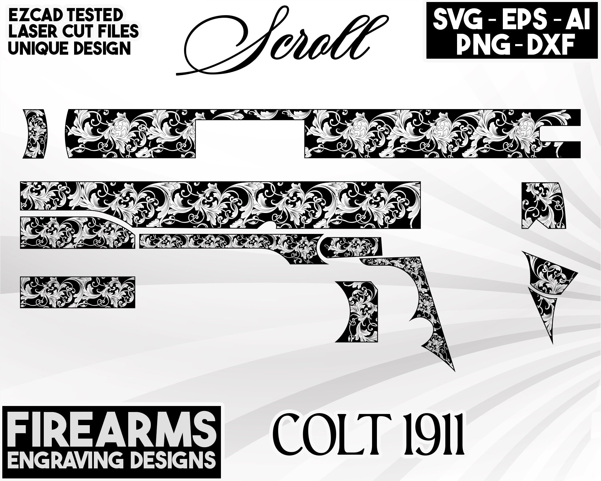 Colt 1911 Firearms Scroll Work Laser Engraving Design, Laser Scroll ...