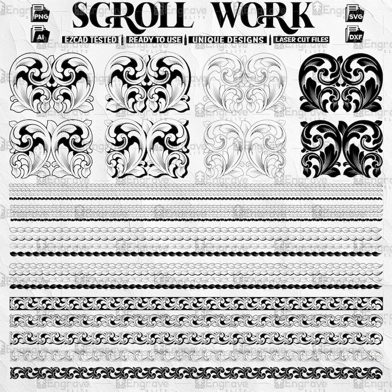 Custom Scroll Work Laser Engraving Design Bundle, Scroll Slide Patterns ...