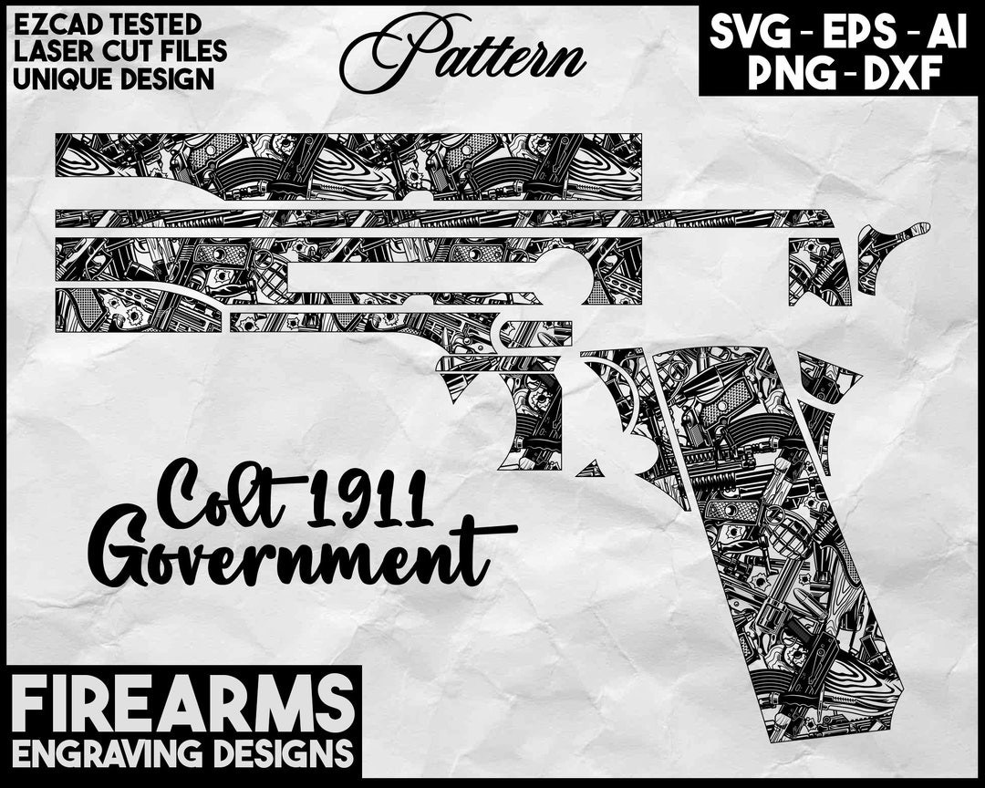 Colt 1911 Government Pattern Laser Engraving Design, Firearms Pattern ...