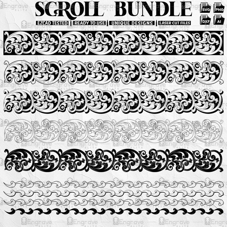 Scroll Slide Bundle | Laser Engraving Files | Ornamental Scrollwork SVG ...