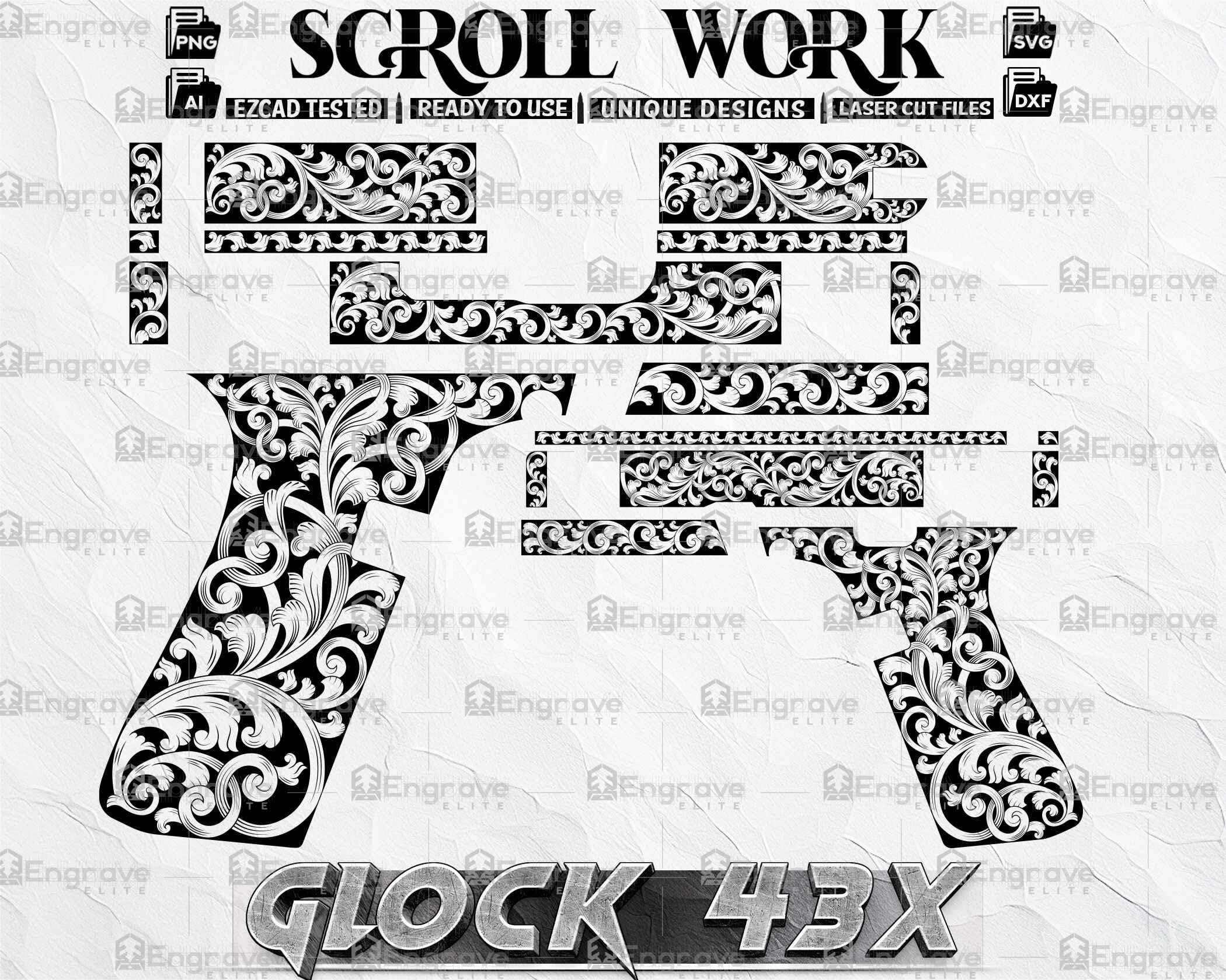 Custom Glock43x Scroll Engraving Files, Scroll Filigree Svg, Glock ...