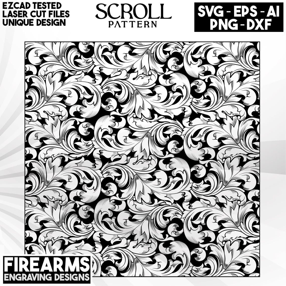 Custom Scroll Work Pattern Design, Firearm Scroll Pattern Laser Engraving Design, Scroll Svg ...