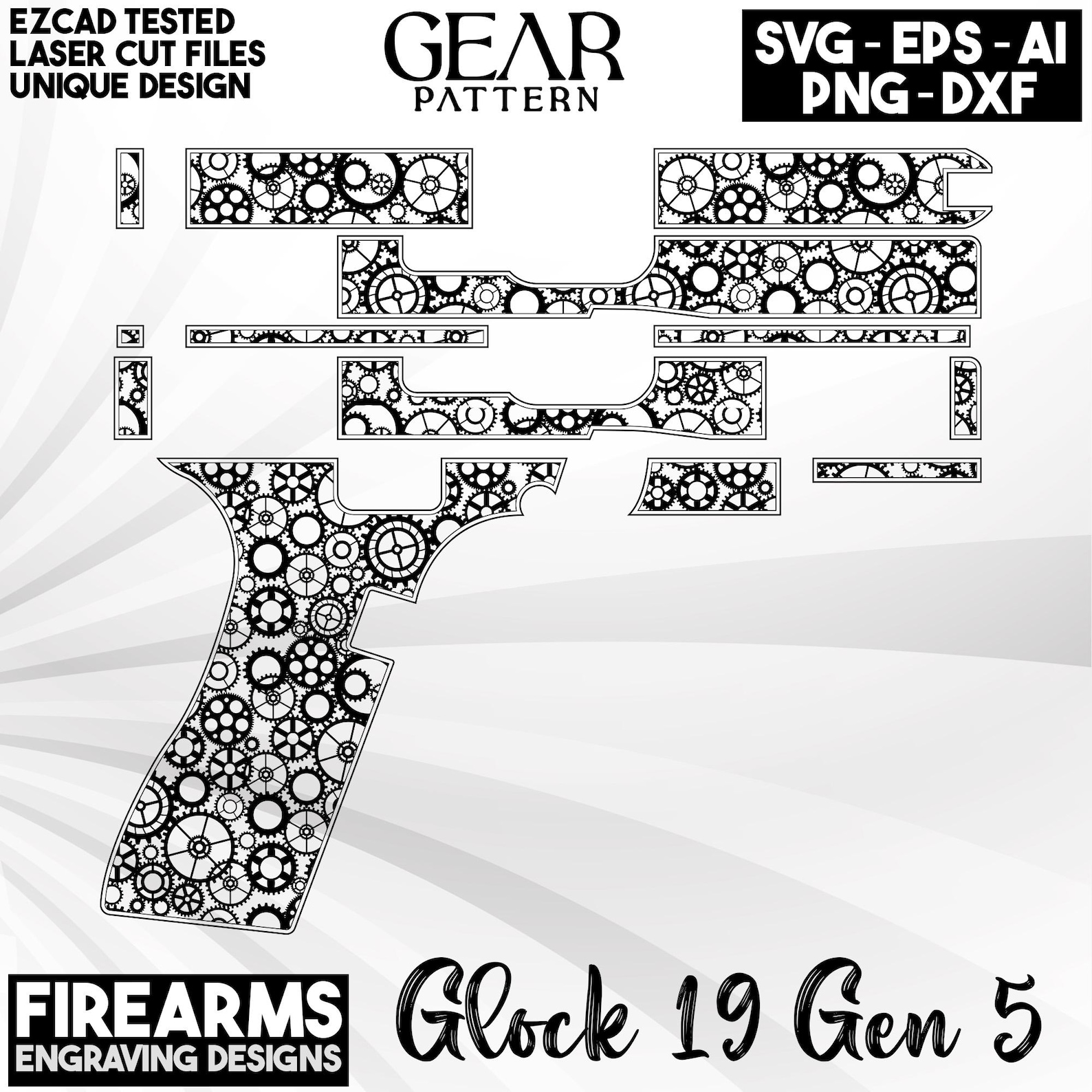 Custom Mechanical Gear Laser Engraving Design for Glock19 Gen5 ...