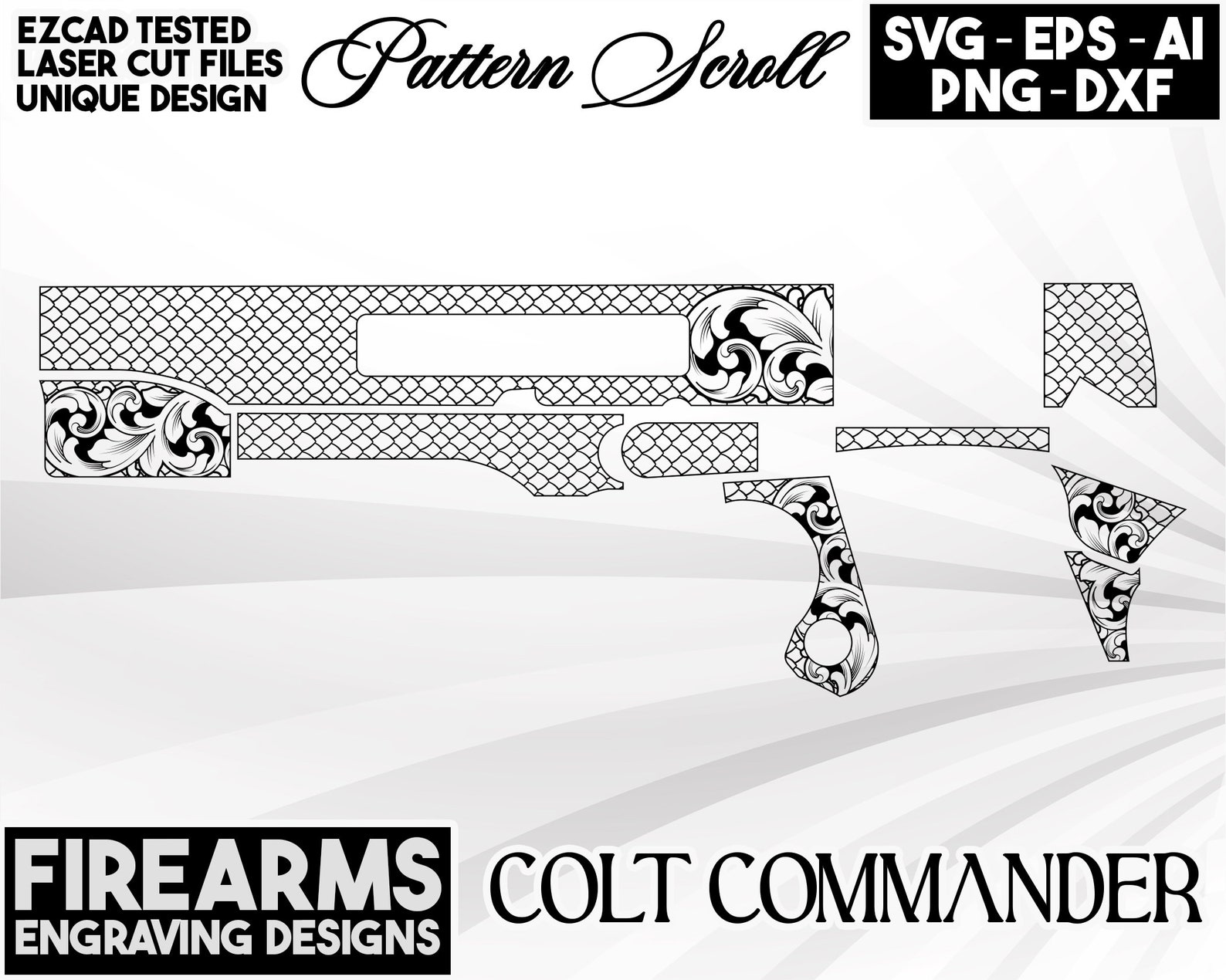 Colt Commander Pattern and Scroll Work Laser Engraving Design, Scroll ...