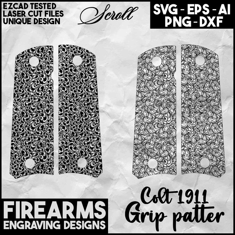 Colt1911 Firearms Grip Scroll Work Pattern Design Laser Engraving Files ...