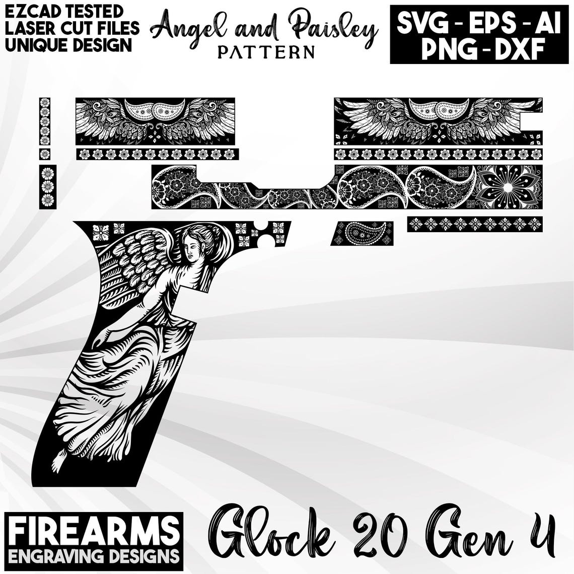 Custom Angel and Paisley Vector Laser Engraving Design Files, Firearm ...