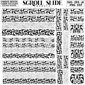 Custom Scroll Work Laser Engraving Design Bundle, Scroll Slide Patterns SVG, Firearms Scroll ...