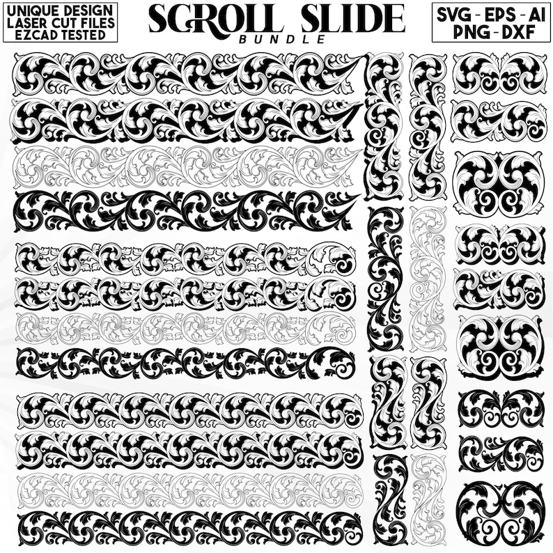 Custom Scroll Work Laser Engraving Design Bundle, Scroll Slide Patterns ...