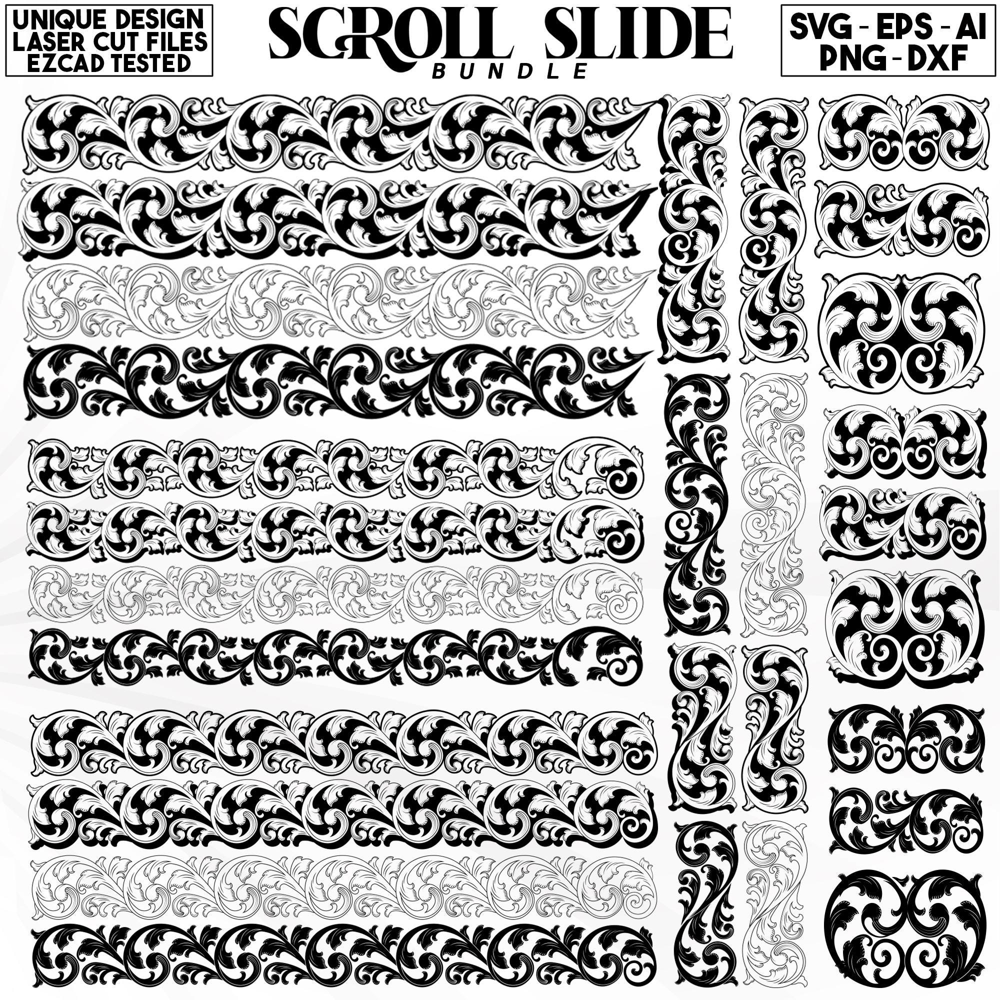 Custom Scroll Work Laser Engraving Design Bundle, Scroll Slide Patterns SVG, Firearms Scroll ...