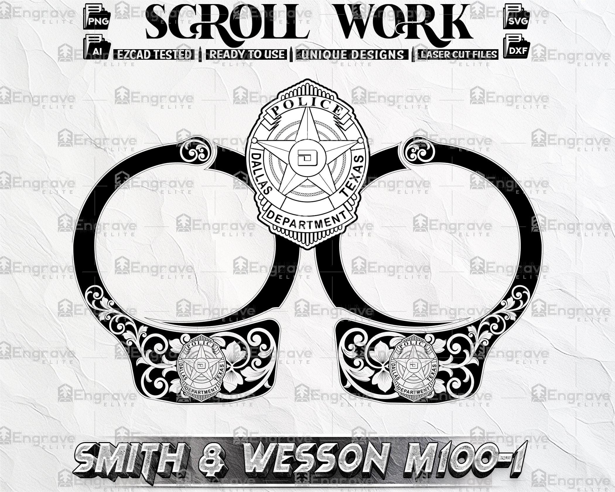 Smith & Wesson M100 Handcuff Scrollwork Laser Engraving Design, SVG Dxf ...