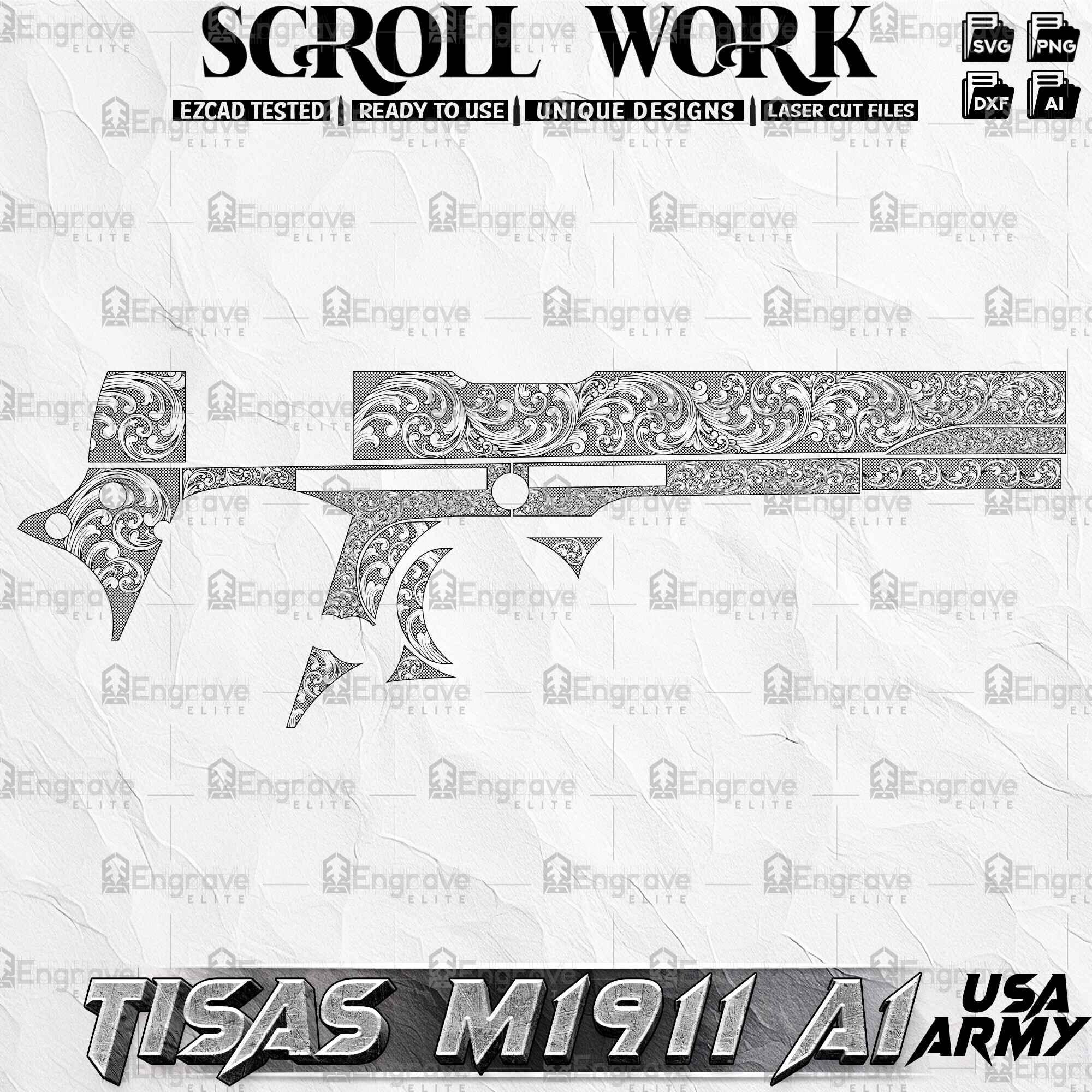 Custom Tisas M1911 A1 Firearm Scroll Laser Engraving Design,scroll and ...