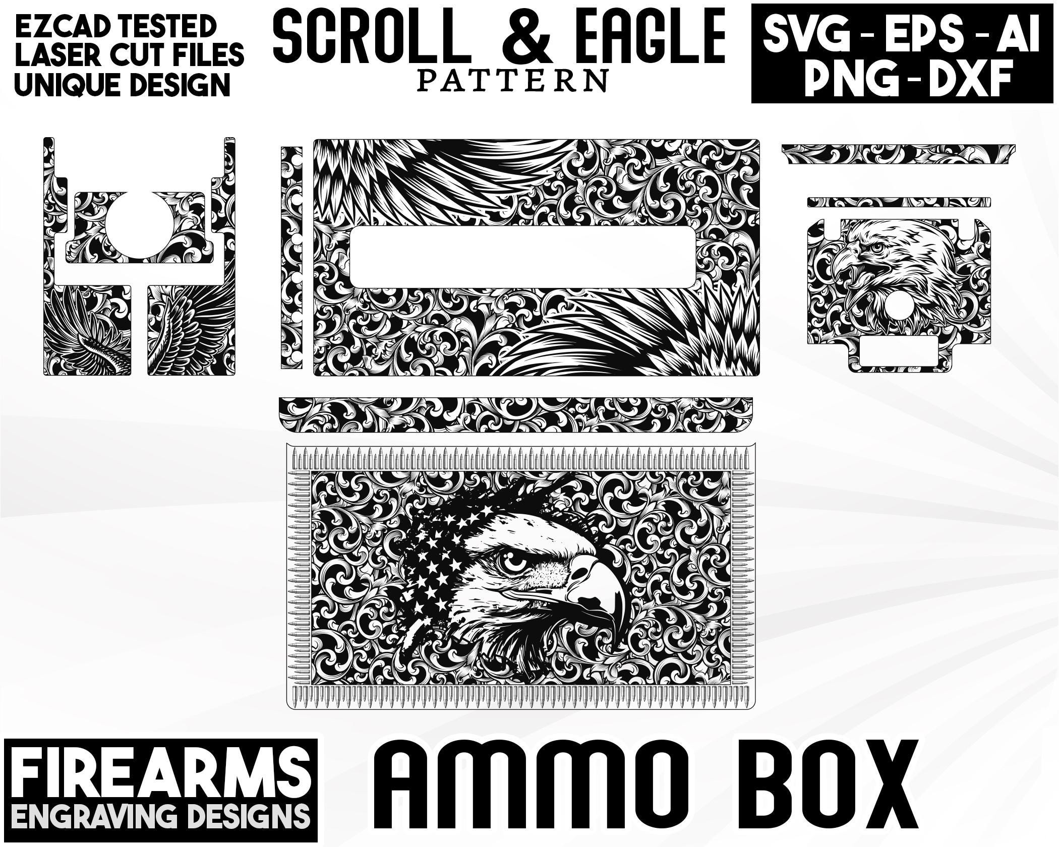 Custom Scroll Work Eagle Vector Laser Engraving Ammo Box Design, Scroll ...