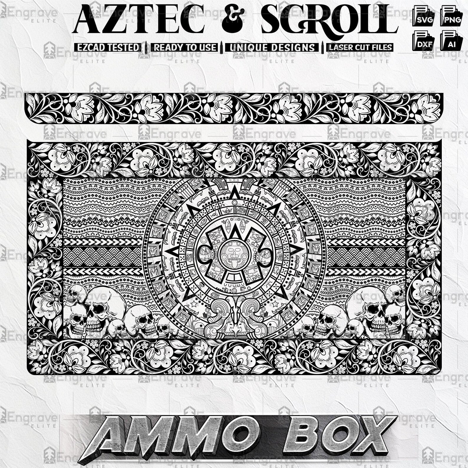 Aztec and Scroll Work Digital Files for Ammo Box Laser Engraving Design ...