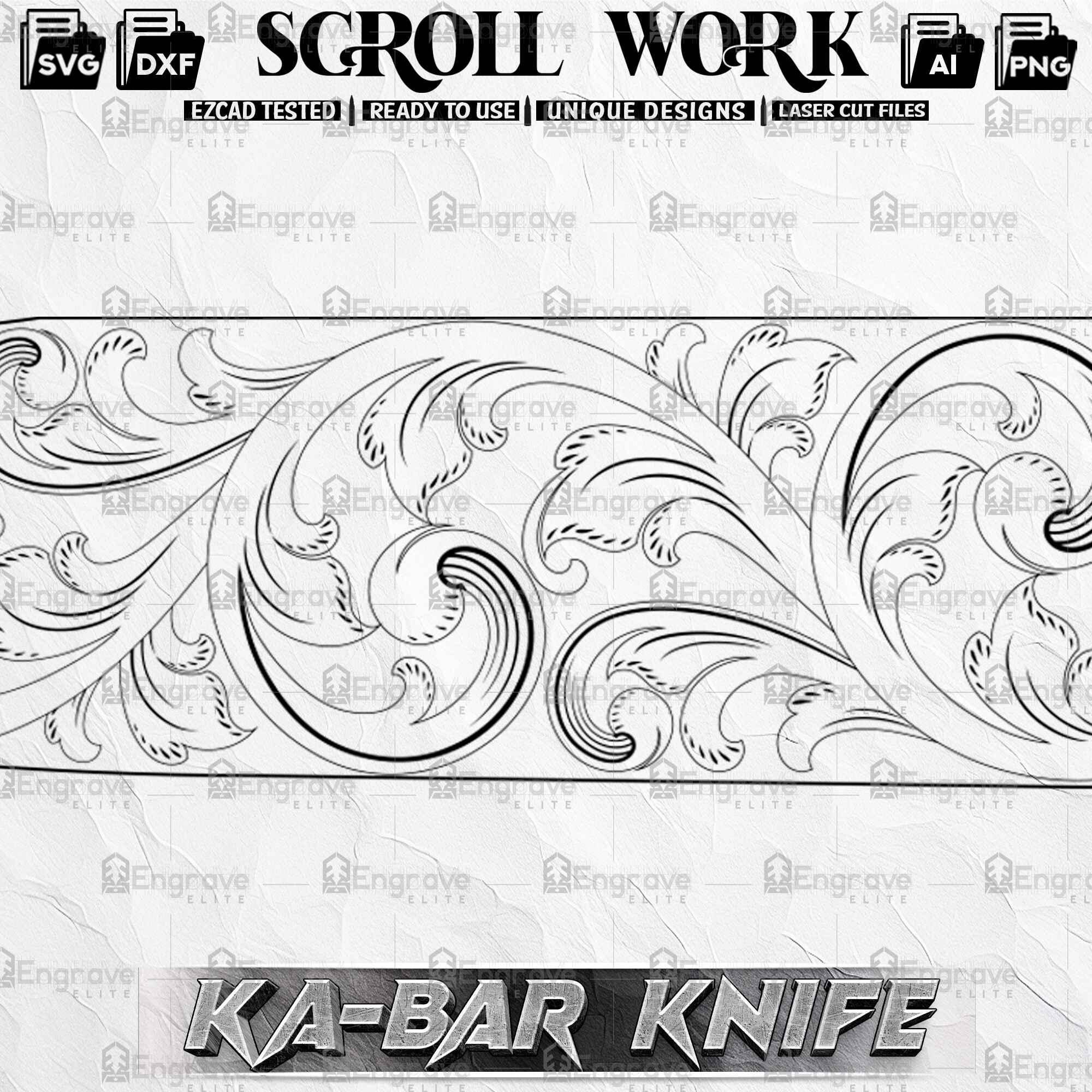Custom Knife Scroll Laser Engraving Files, KA-BAR Knife Design, Knife ...