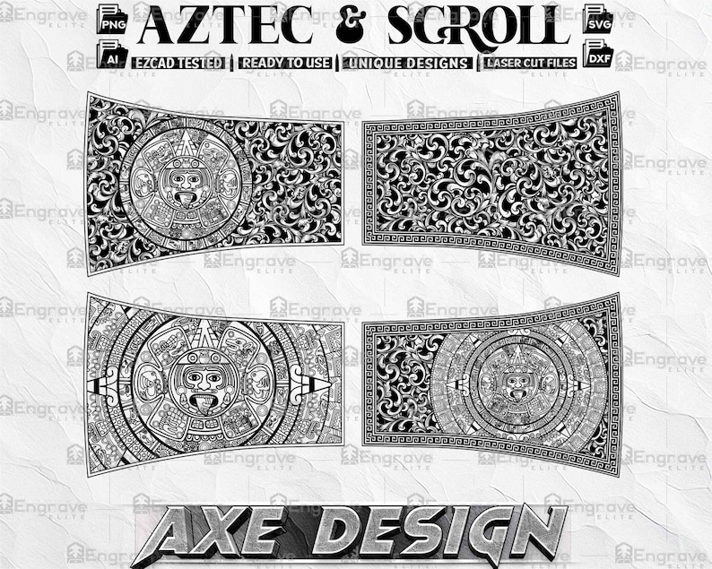 Scroll Aztec Themed Axe Laser Engraving Design | 4 Different Axe ...
