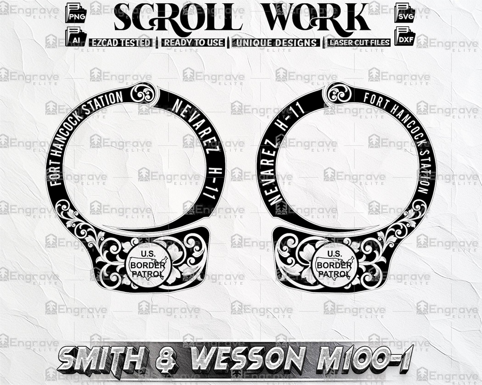 Smith & Wesson M100 Handcuff Scroll Work Laser Engraving Files, SVG Dxf ...