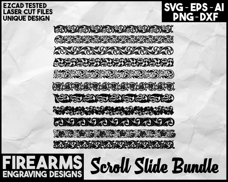 Scroll Work Slide Pattern Bundle,vector Gun Scroll Designs, Firearms Scroll Svg, Simple Gun ...