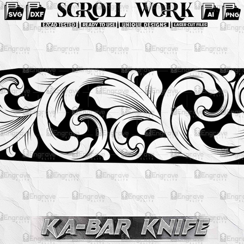 Custom KA-BAR Knife Decorative Scroll Work Laser Engraving Design ...