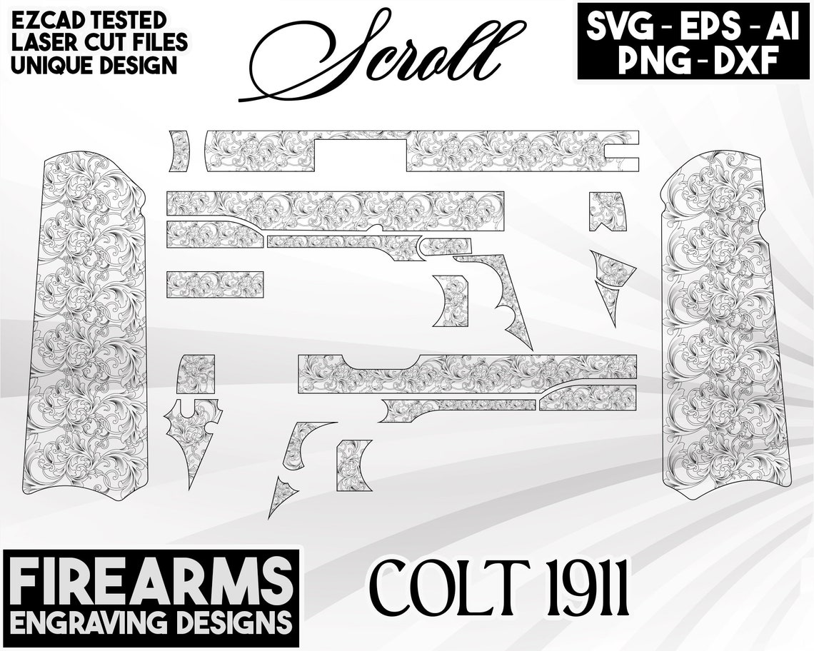Colt 1911 Firearms Scroll Work Laser Engraving Design, Laser Scroll ...