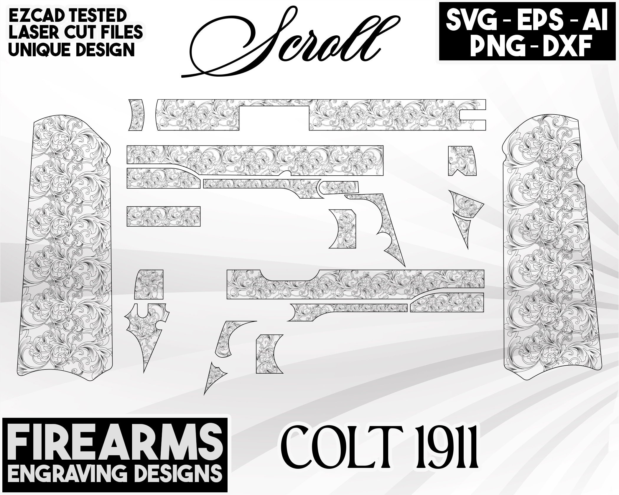 Colt 1911 Firearms Scroll Work Laser Engraving Design, Laser Scroll ...