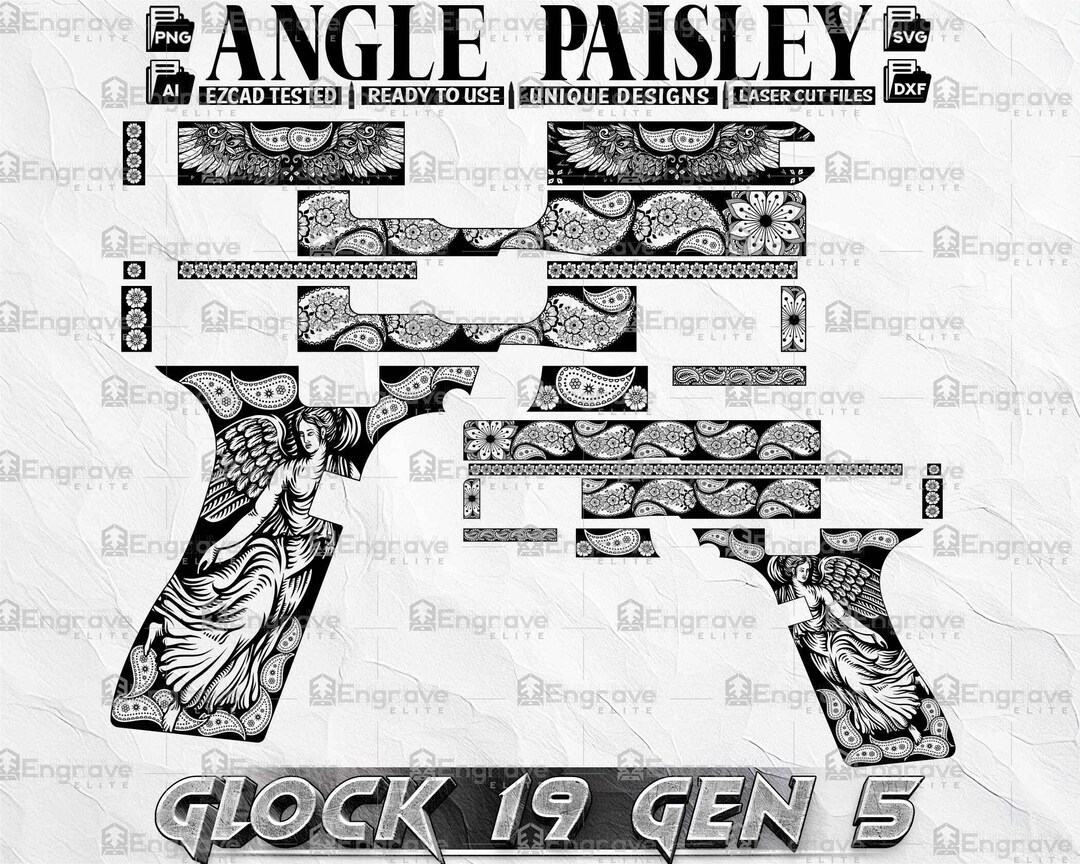Custom Grip Engraving Design | Angel & Paisley Pattern | Fits G19 Gen5 ...