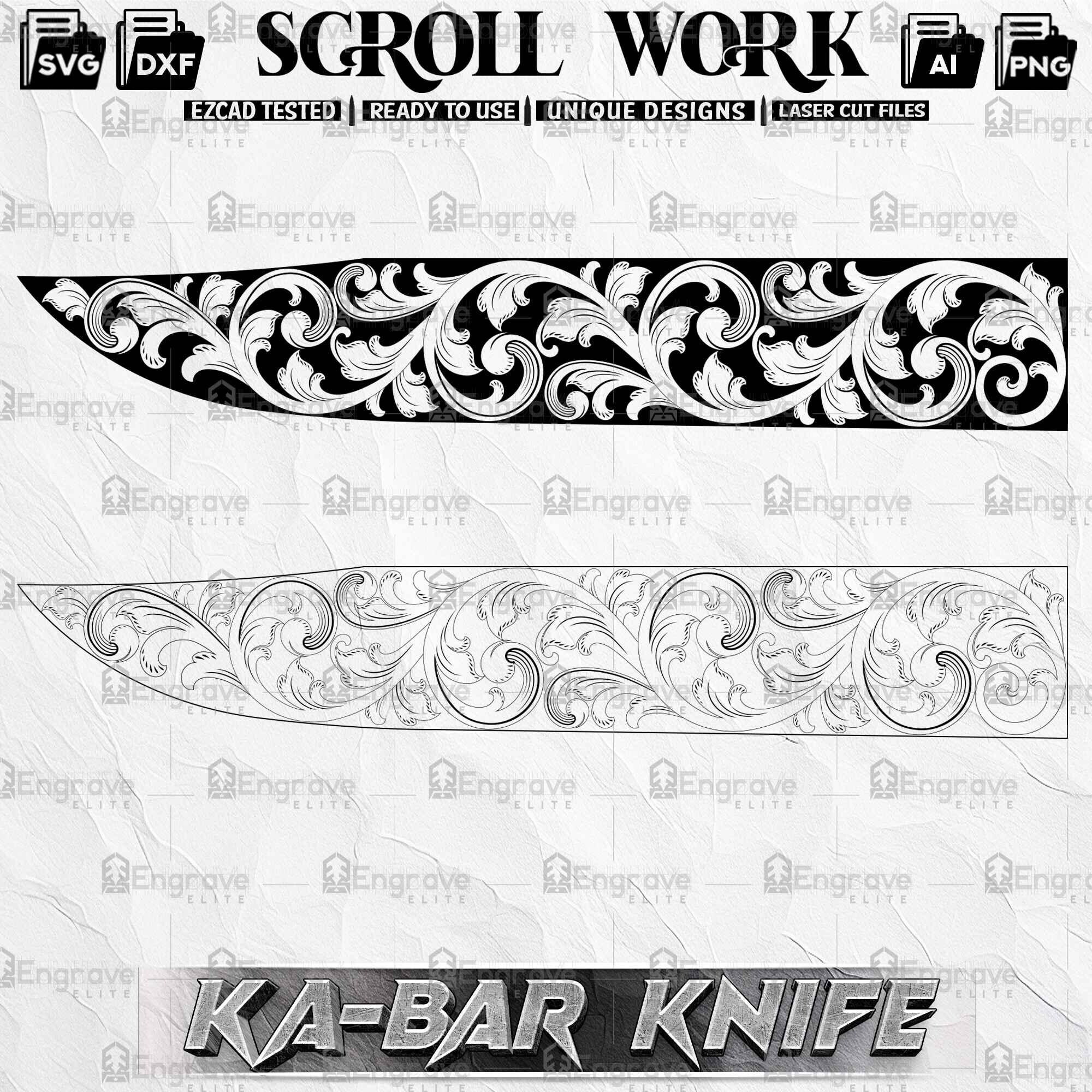 Custom Knife Scroll Laser Engraving Files, KA-BAR Knife Design, Knife ...