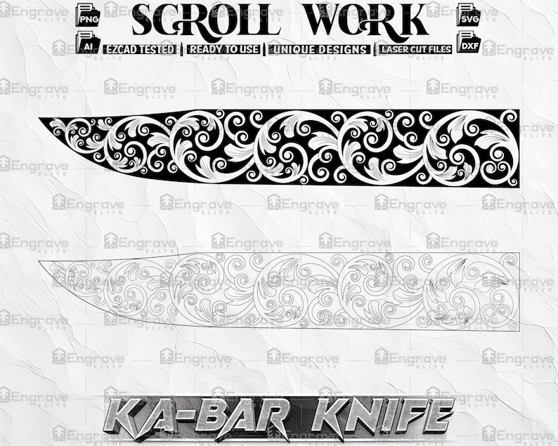 KA-BAR Custom Knife Scroll Work Laser Engraving Design, Scroll Laser ...