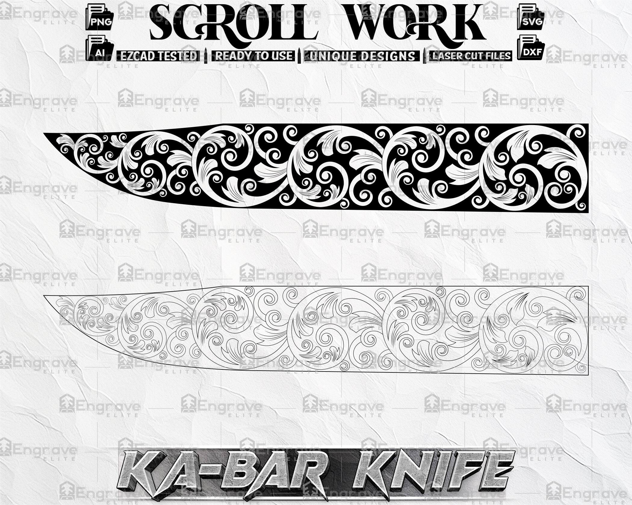 KA-BAR Custom Knife Scroll Work Laser Engraving Design, Scroll Laser ...