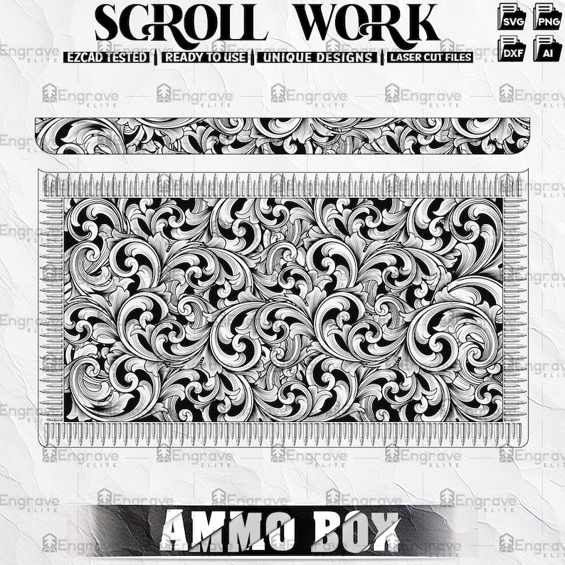 Ammo Can Scrollwork Laser Engraving Design | Detailed Vector SVG, DXF, Files for Custom Engraved ...