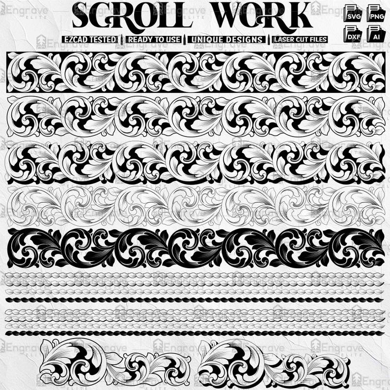Custom Scroll Work Laser Engraving Design Bundle, Scroll Slide Patterns ...