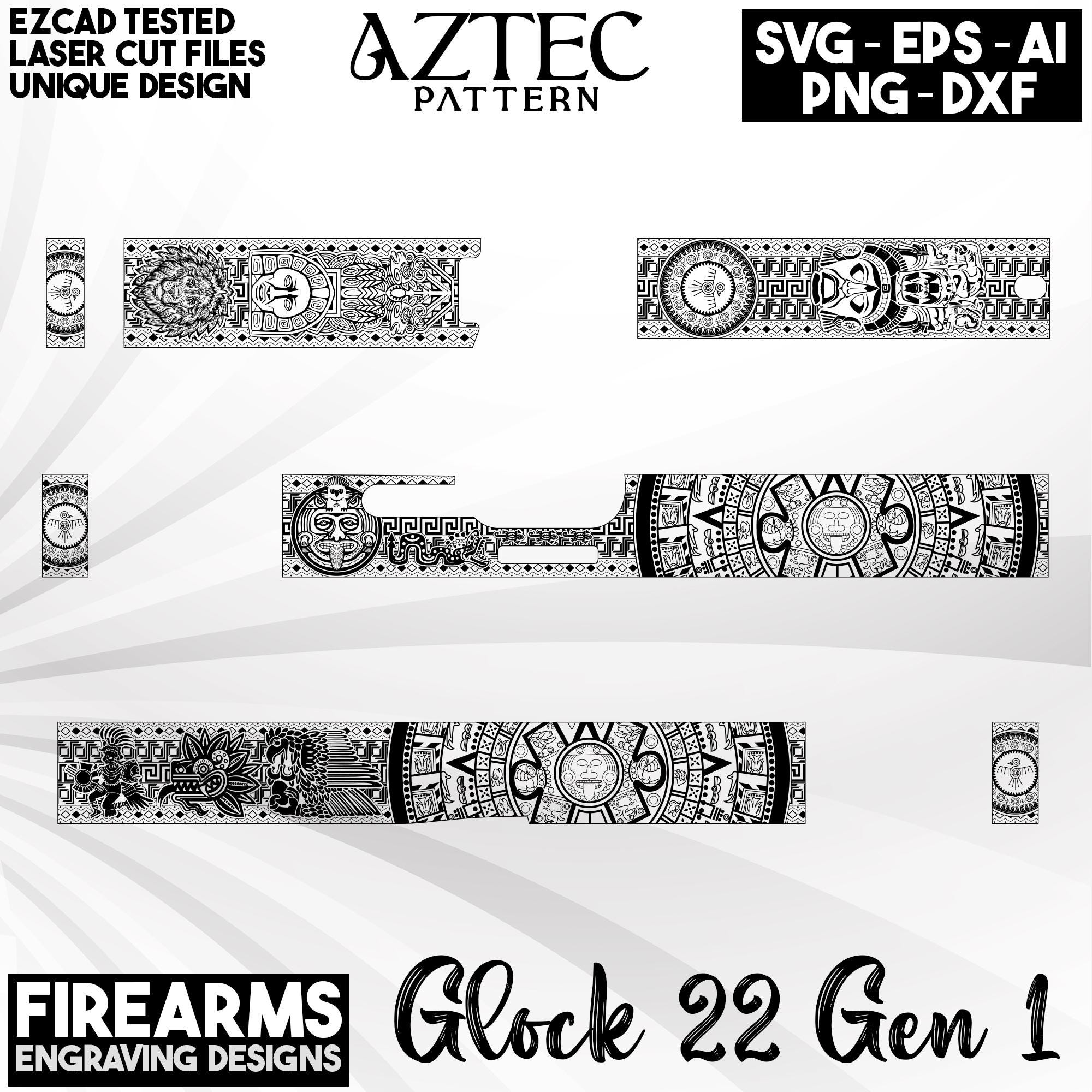 Glock22 Gen1 Aztec Tribal Firearm Laser Engraving Design,aztec Tribal ...
