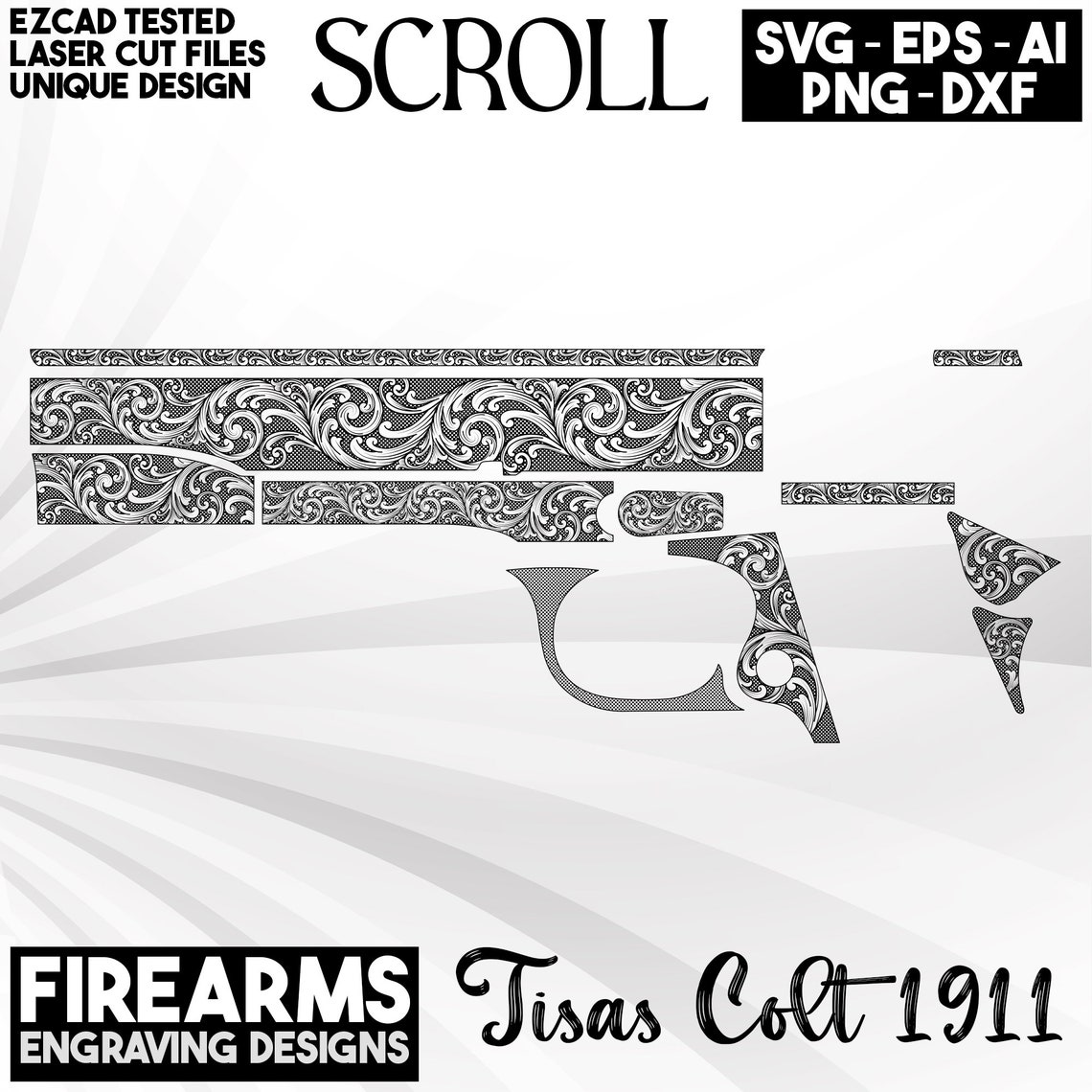Custom Scroll Work Laser Engraving Design for Tisas Colt1911 Firearms ...