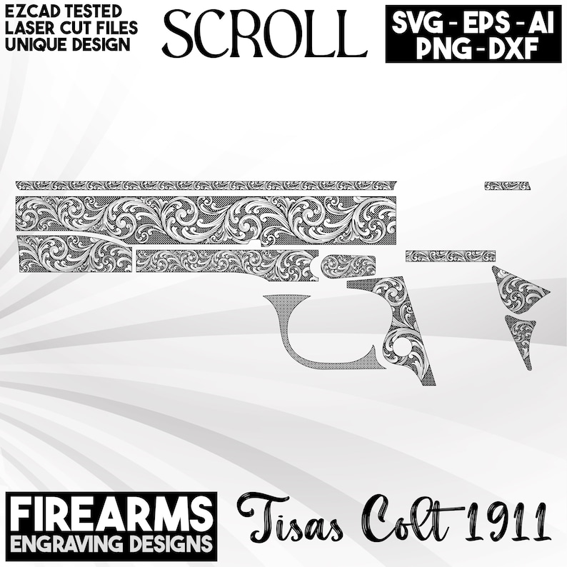 Custom Scroll Work Laser Engraving Design for Tisas Colt1911 Firearms ...