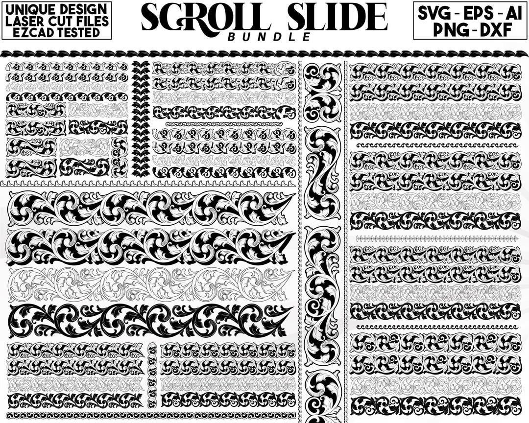 Custom Scroll Work Laser Engraving Design Bundle, Scroll Slide Patterns SVG, Firearms Scroll ...