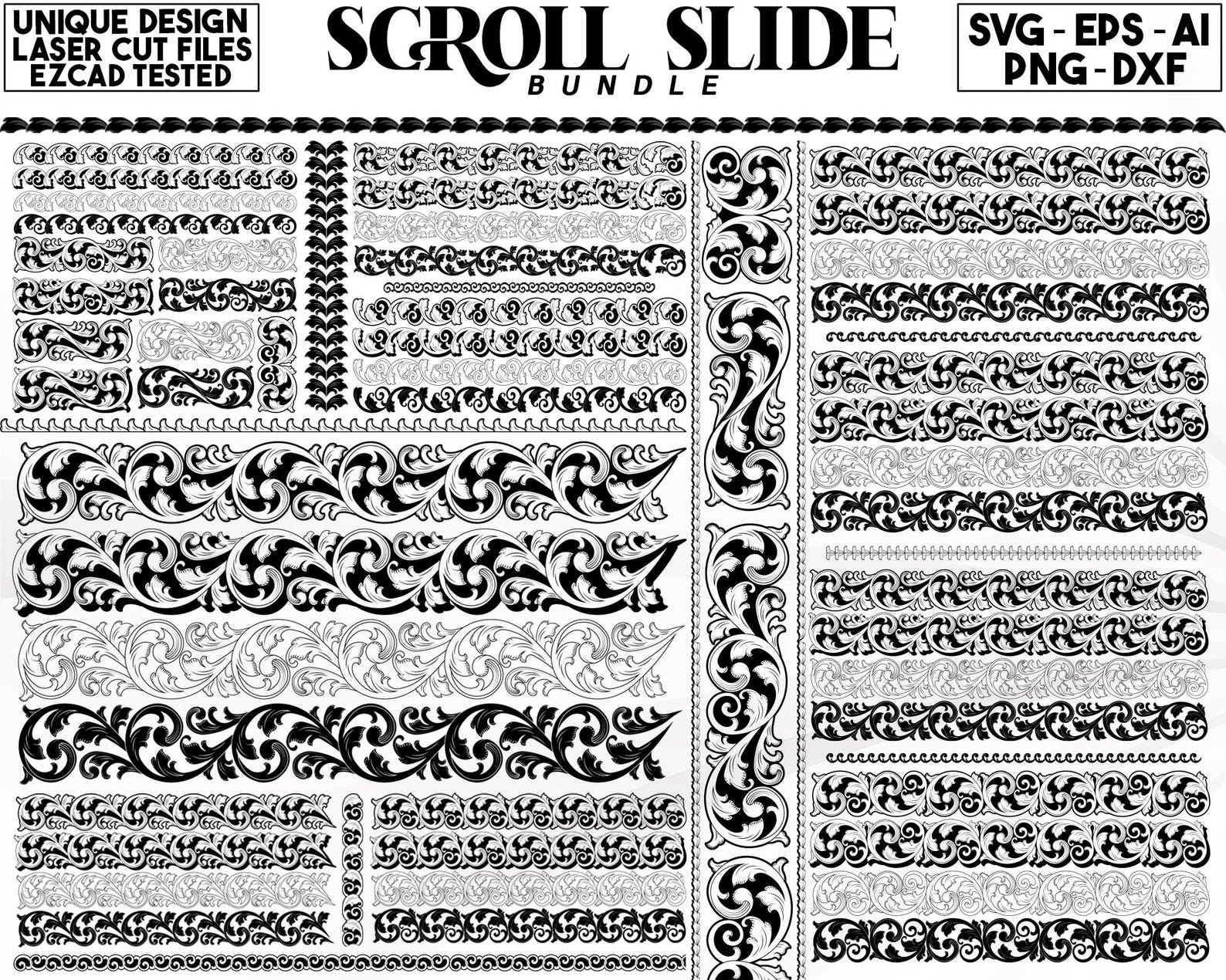 Custom Scroll Work Laser Engraving Design Bundle, Scroll Slide Patterns ...