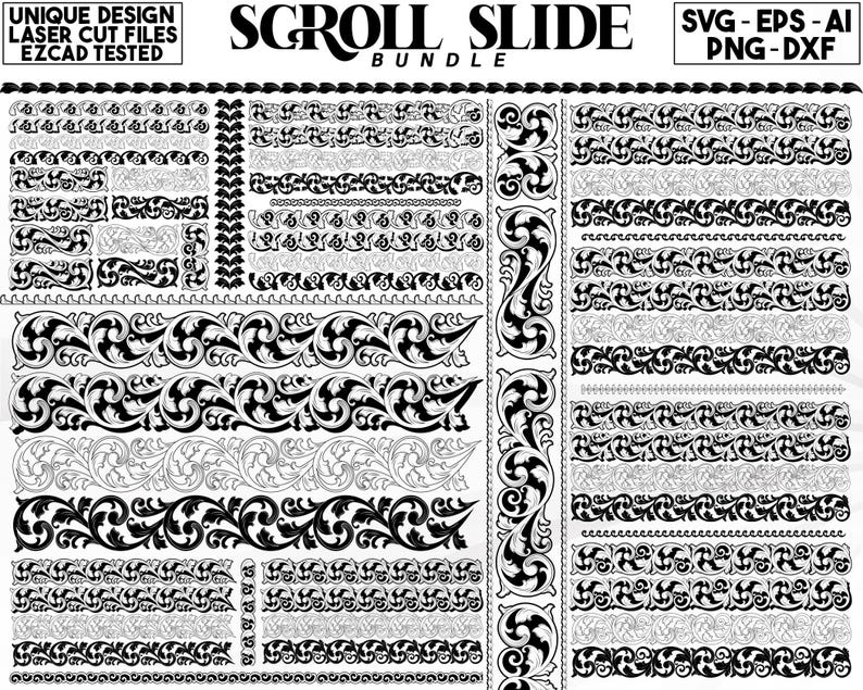 Custom Scroll Work Laser Engraving Design Bundle, Scroll Slide Patterns ...