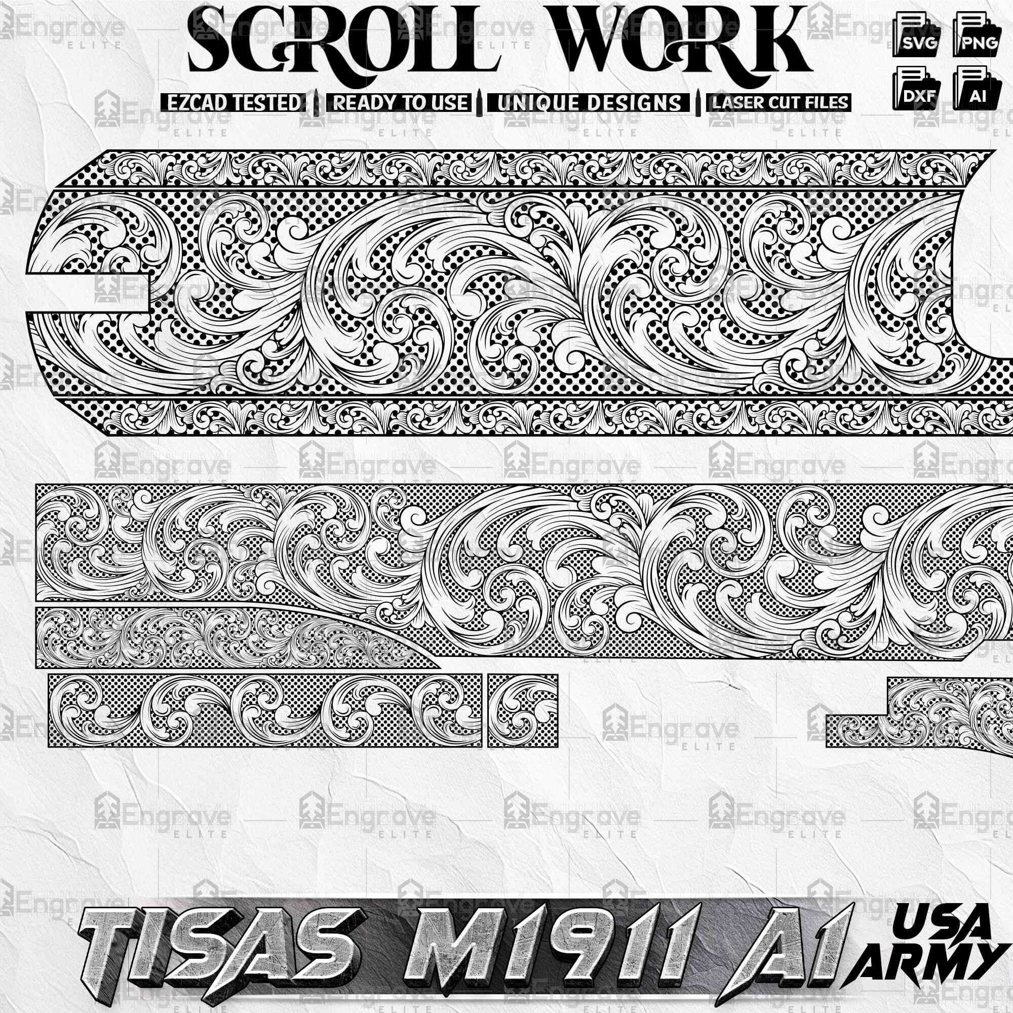 Custom Tisas M1911 A1 Firearm Scroll Laser Engraving Design,scroll and ...