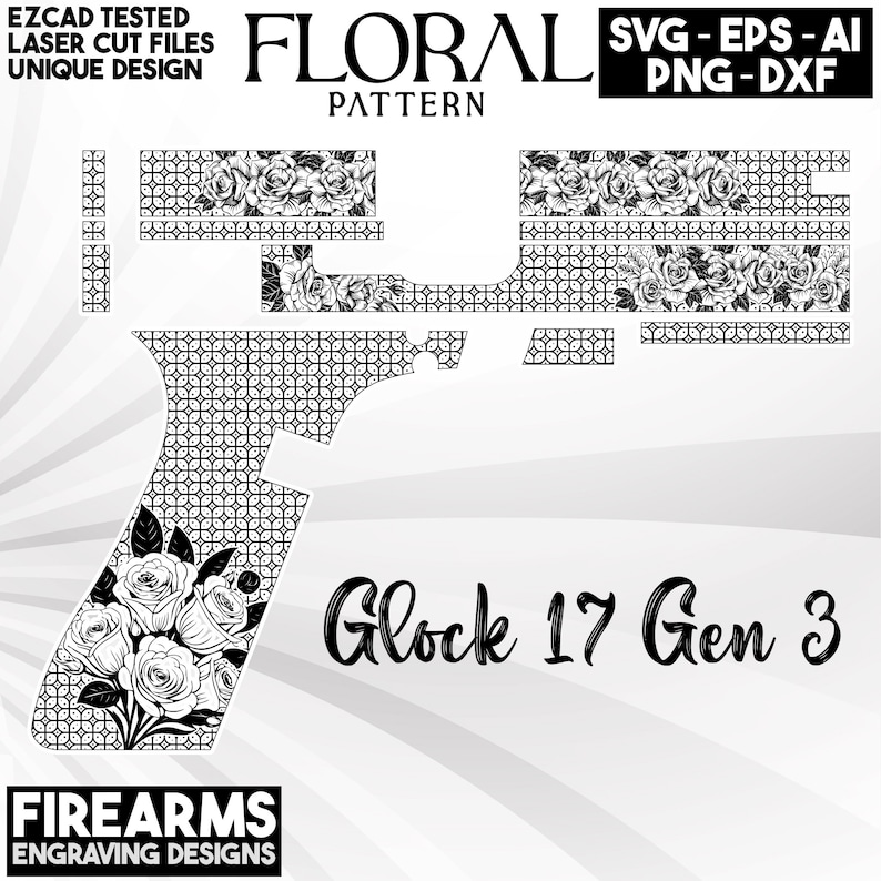 Glock 17 Gen 3 Floral Gun Design, Floral Engraving Design, Floral Gun ...