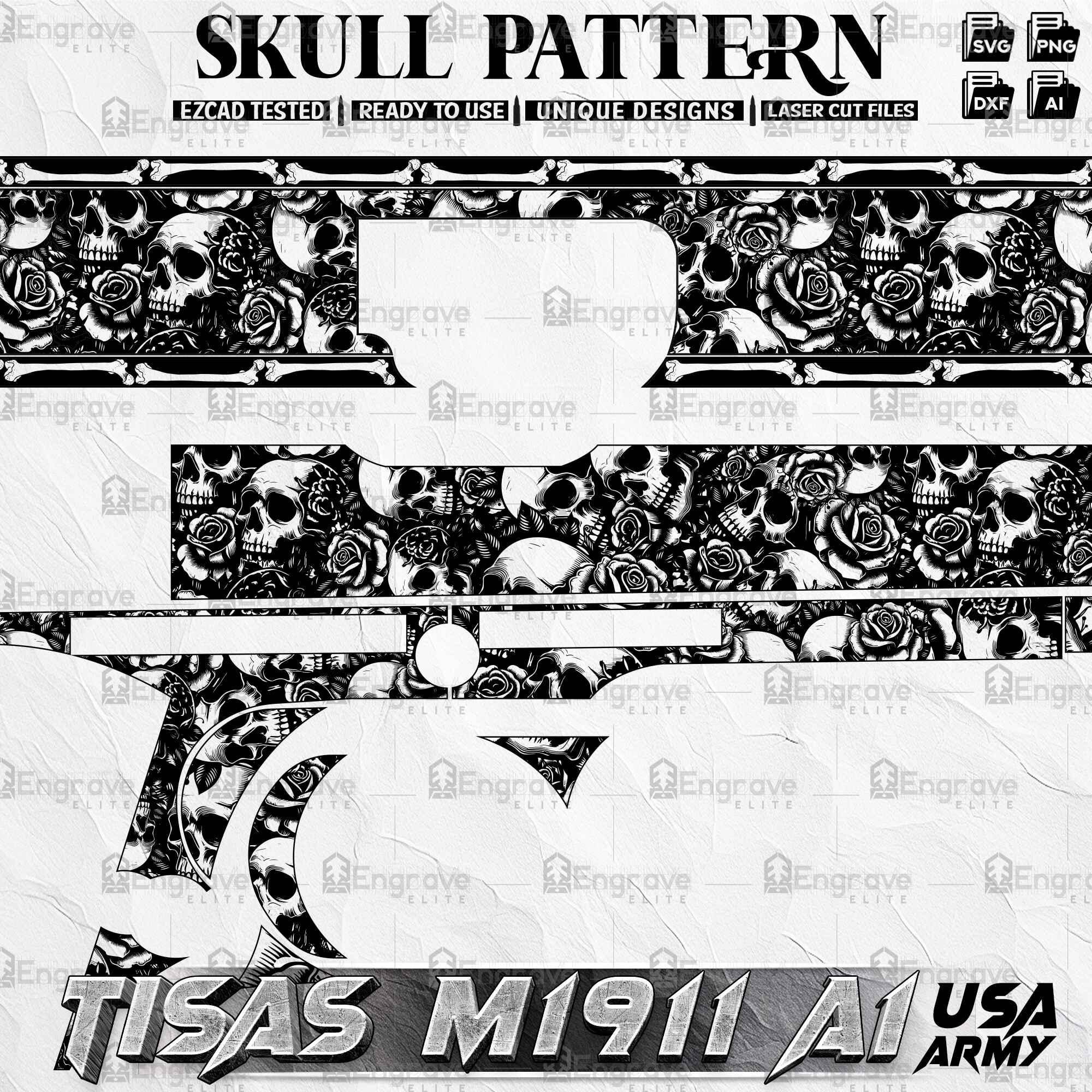 Custom Tisas M1911 A1 USA Army Firearm Laser Engraving Design, Rose and ...