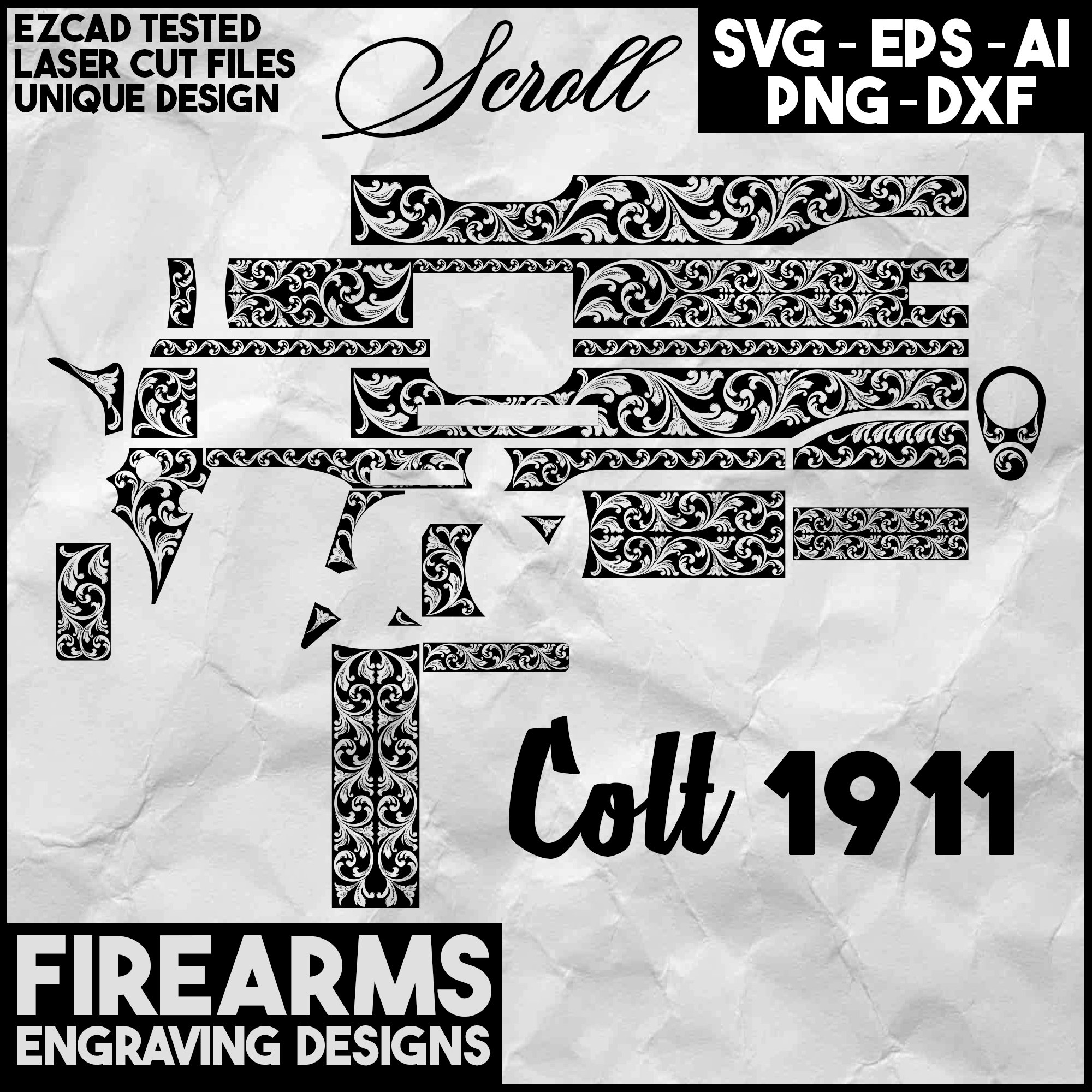 Colt 1911 Firearms Scroll Work Laser Engraving Design: Scroll Work Pattern, 1911 Engraved, EZCAD ...