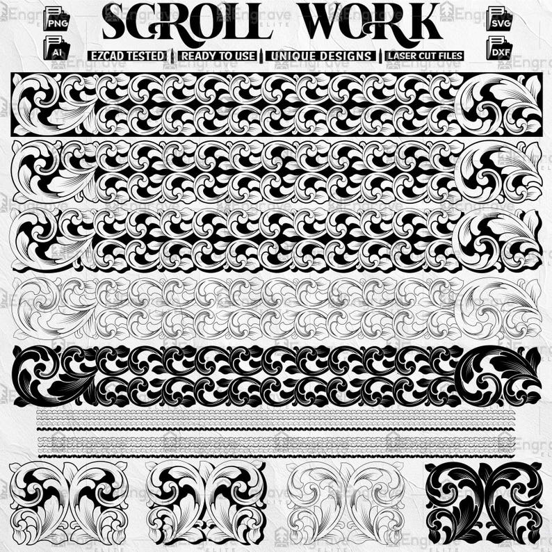 Custom Scroll Work Laser Engraving Design Bundle, Scroll Slide Patterns ...