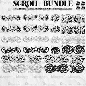 Scroll Slide Bundle | Laser Engraving Files | Ornamental Scrollwork SVG DXF Ai | Cnc, Cricut ...