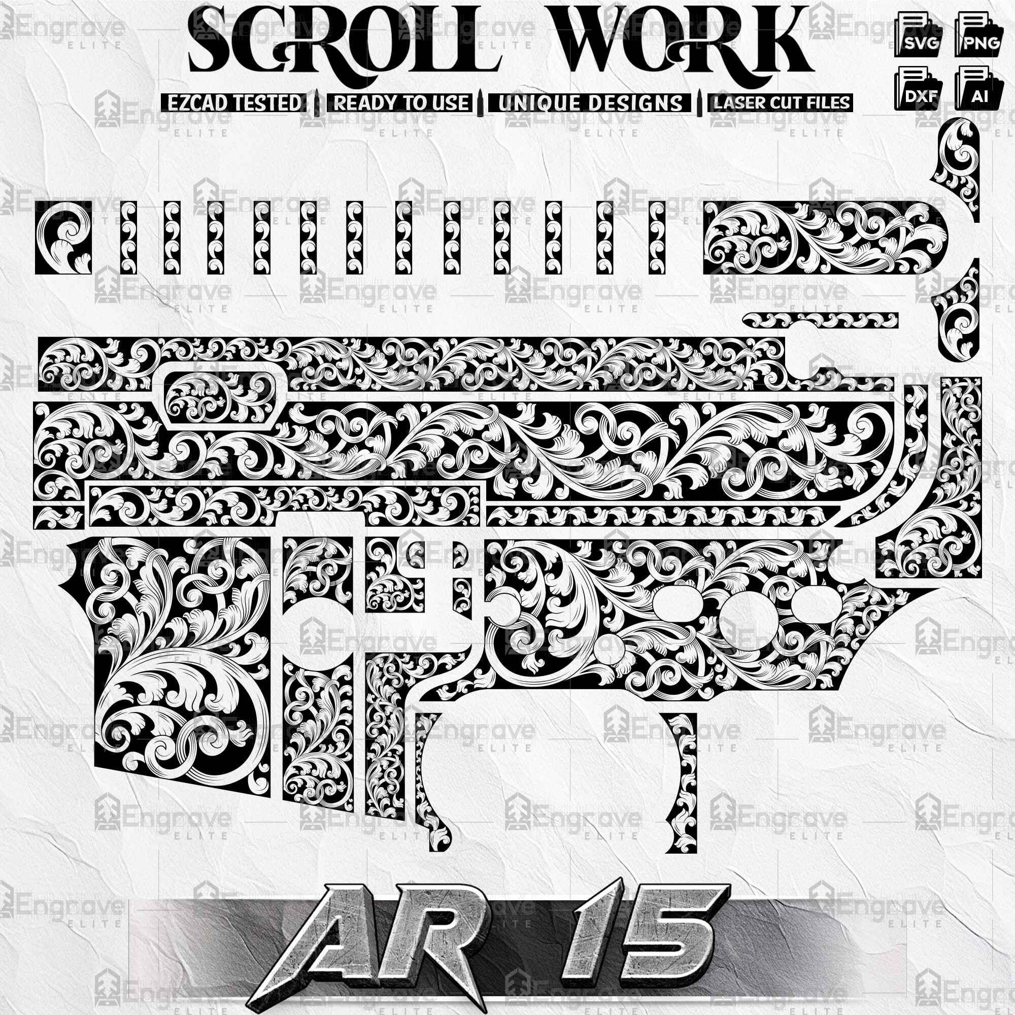 Custom AR-15 Firearm Scroll Work Laser Engraving Files | Intricate ...