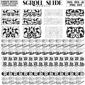 Custom Scroll Work Laser Engraving Design Bundle, Scroll Slide Patterns SVG, Firearms Scroll ...